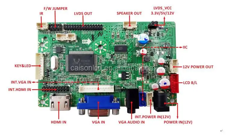 RTD2483 V1.1 LCD Controller Board - DVI VGA Input, LVDS Audio Output