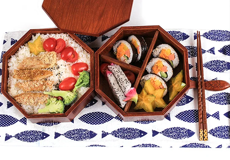 Custom-made Japanese Wooden Bento Box Creative Octagonal Students ...