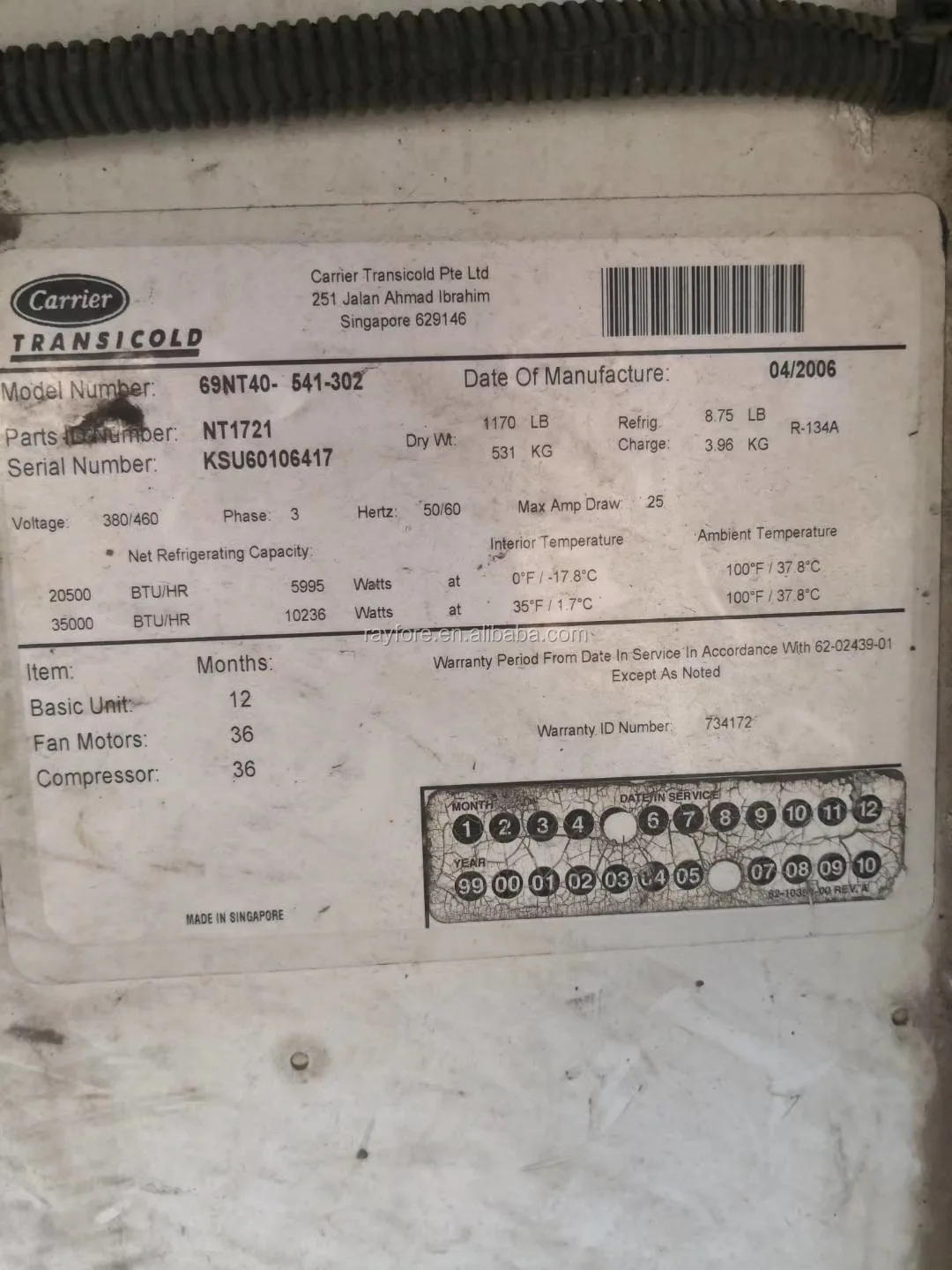 Carrier Thinline Transcold R-134a 69nt40-541-302 Type 2006 Year 20ft ...