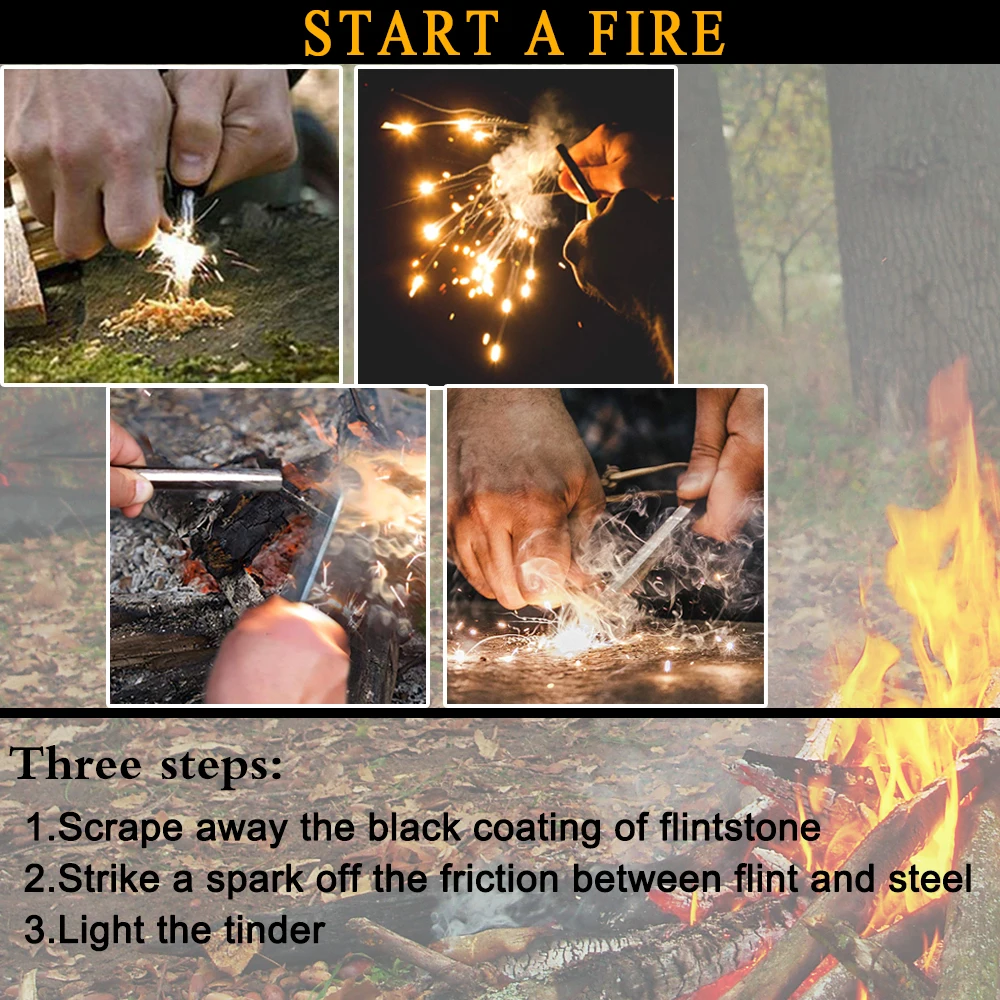 Multi Waterproof Flintstone Emergency Magnesium Firestarter Flint Wood ...