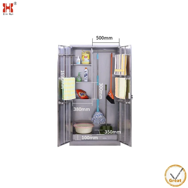 A1 Two Door Broom and Mop Storage Cabinet - Durable & Stylish