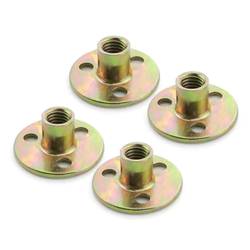M6 M8 Carbon Steel Zinc Plated Metal Round Base Brad Hole T Nut Three ...