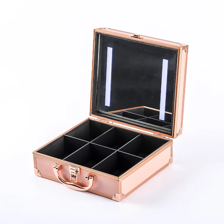 Rose Gold Train Hard Shell Makeup Case with Lights
