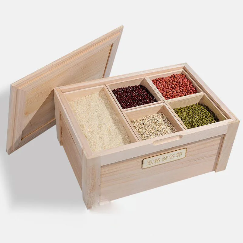 Multi-grain Rice Storage Box Solid Wood Divided Grid Rice Box Multi ...
