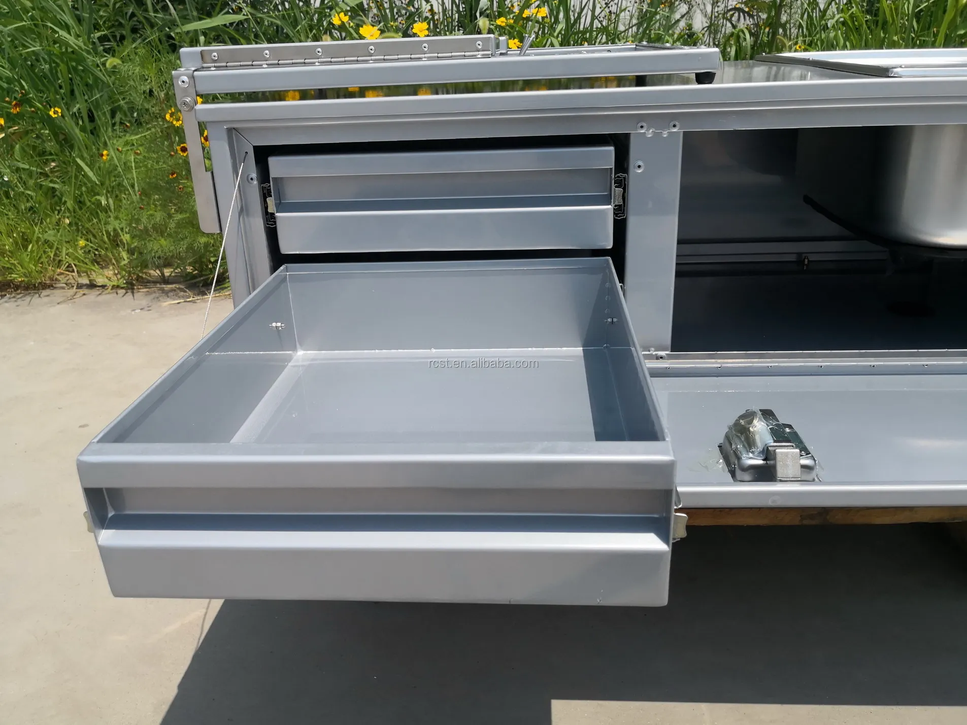 Aluminium Caravan Slide Out Kitchen - 2 Drawers & Sink