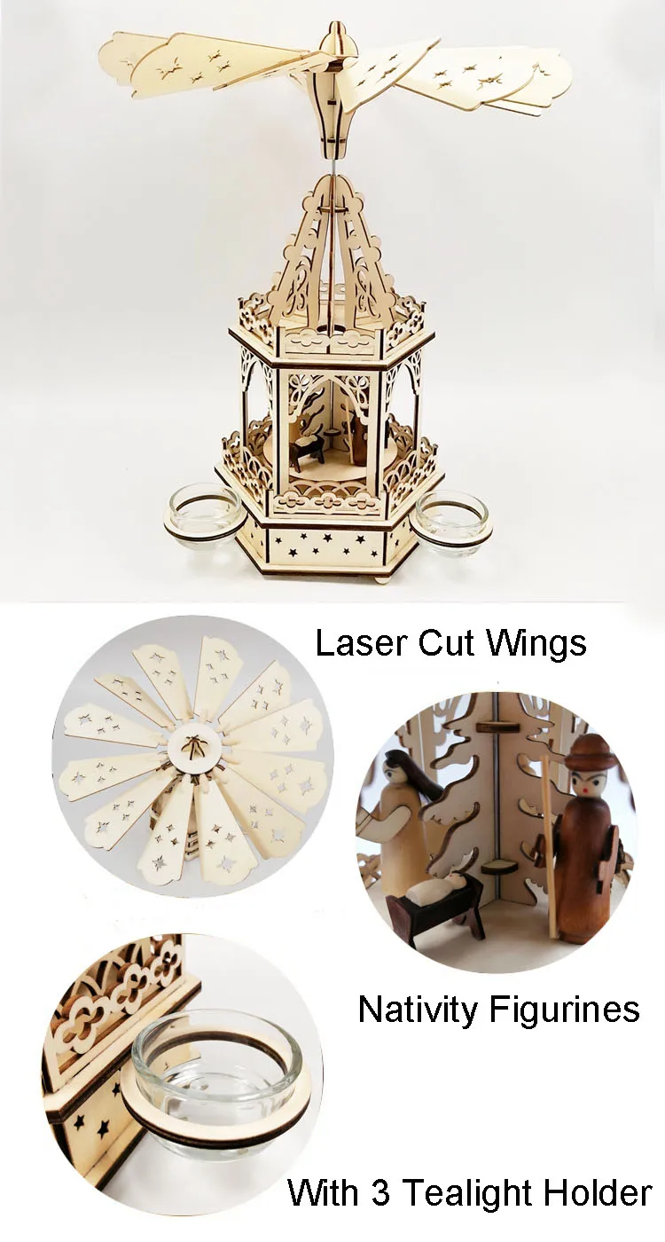 Traditional German Christmas Pyramid with 3 Candle Holders