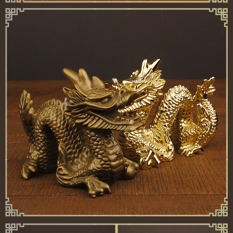 Gold Dragon Statue Feng Shui Ornaments Zodiac Resin Dragon Figurine ...
