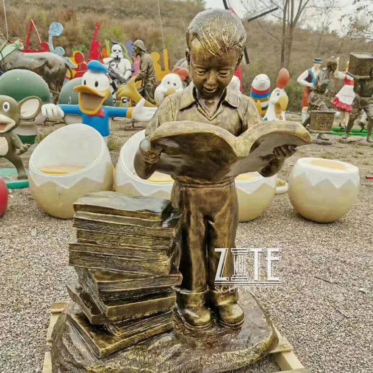 Boy Reading Book Garden Statue - Durable Fiberglass Sculpture