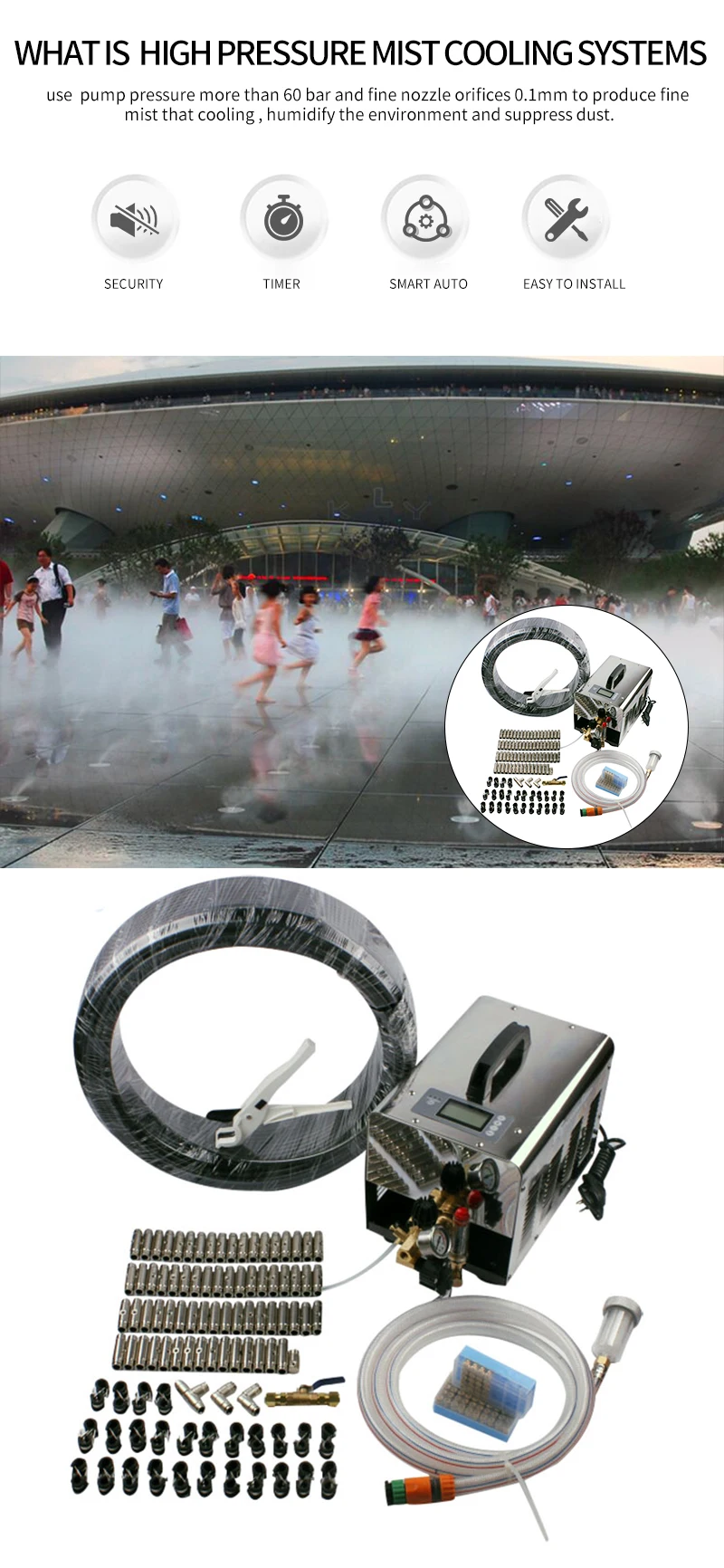 Fogging System Mist Maker 40pcs Nozzles High Pressure Outdoor Water ...
