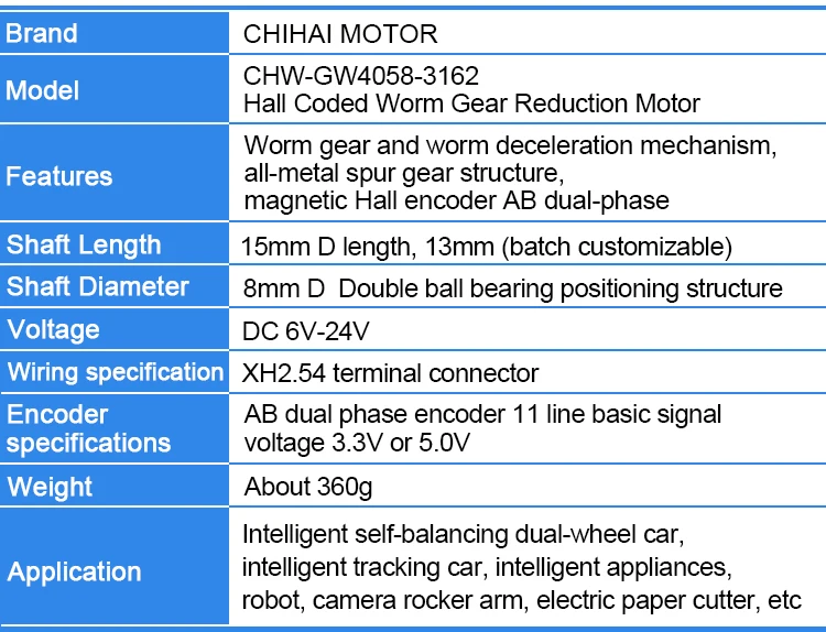 CHW-GW4058-3162 ABHL High Torque Worm Gear Motor for Vacuum Cleaners