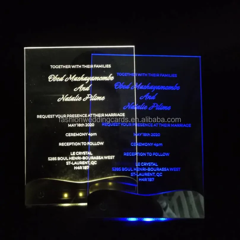 LED Wedding Invitations with Engraved Text - Unique Design