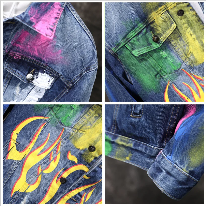 Branded Mens Street Wear Ripped Denim Jacket Punk Jacket Party Hip Hop ...