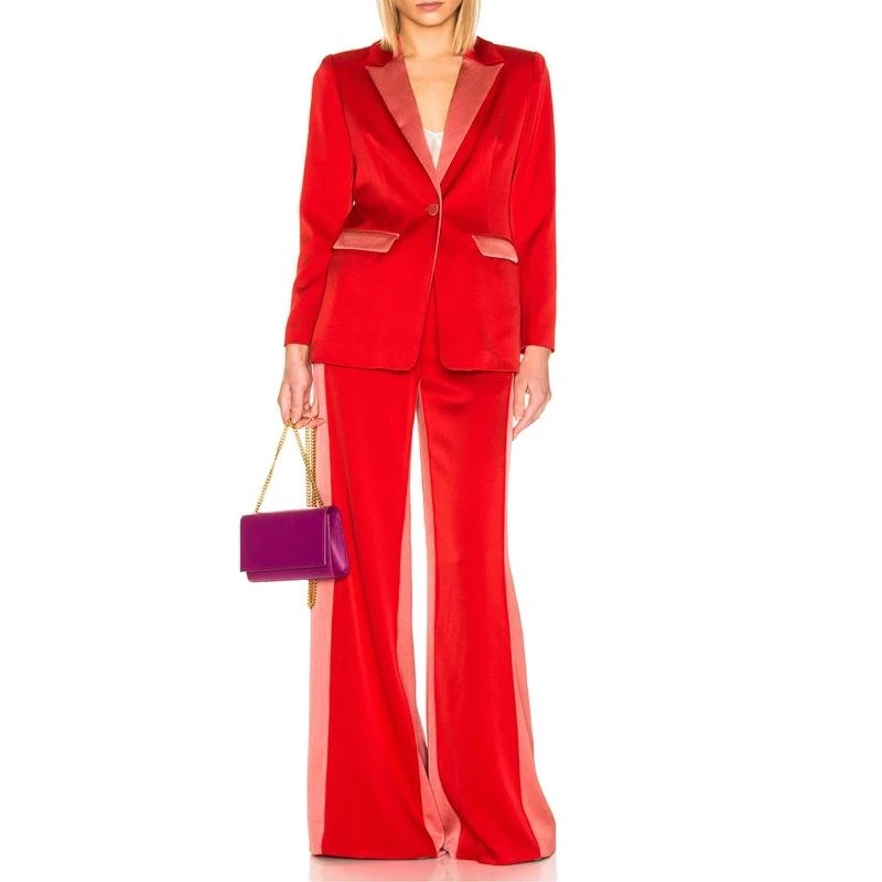 Oem Color Block Satin One Button Blazer With Wide Leg Pants Two Piece ...