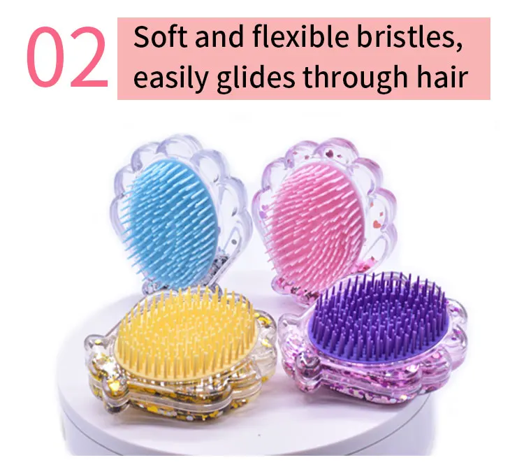 2020 New Mermaid Shell Shape Hair Brush Liquid Glitter Bling Customize ...