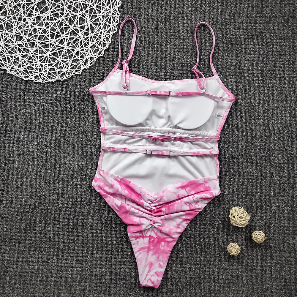 2020 Fashion Girls Swimwear Bandage Cheeky One Piece Pink Swimsuits ...