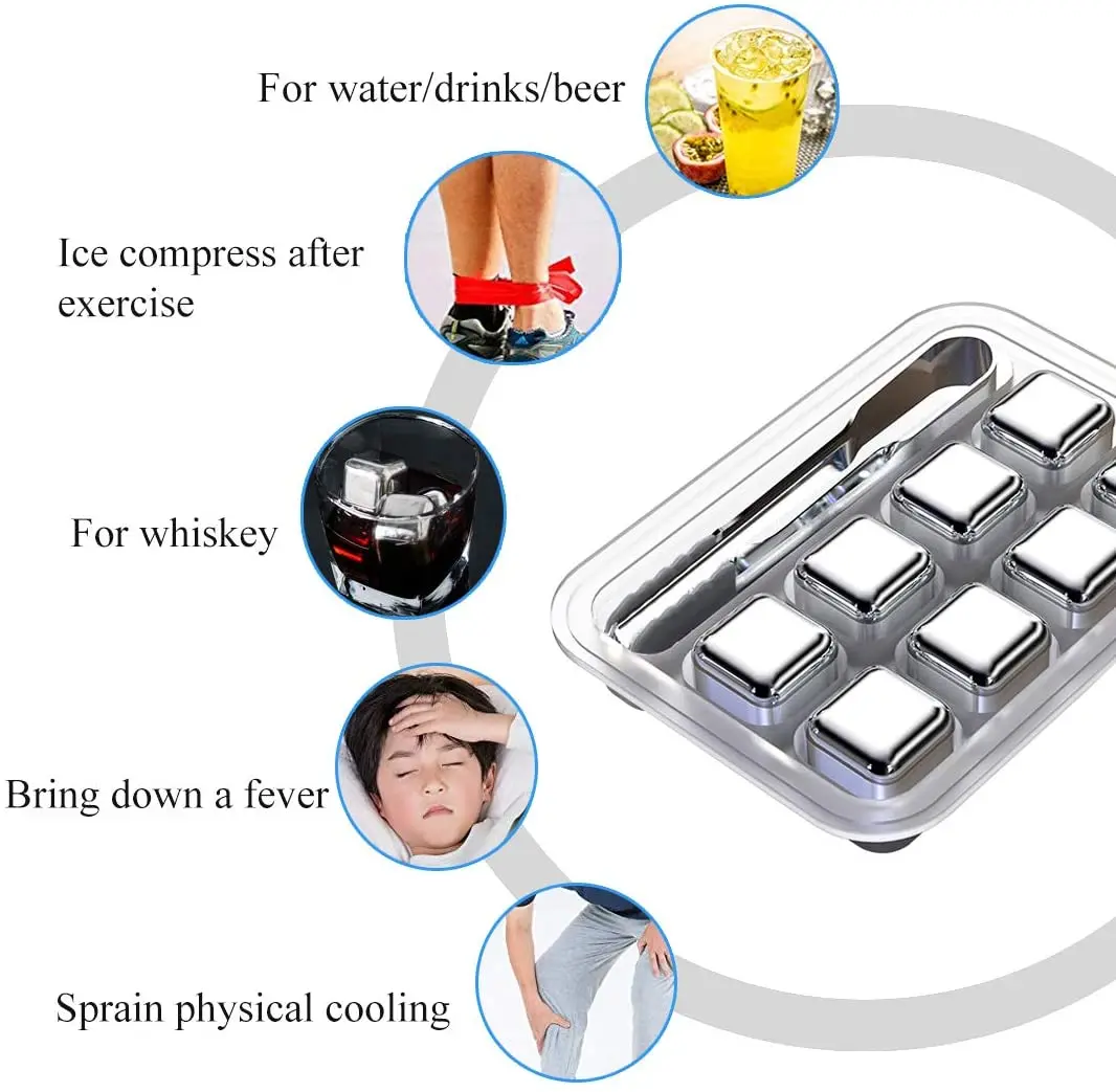 Custom Reusable 8pack Stainless Steel Cooler Ice Cube With Tongs Wine ...