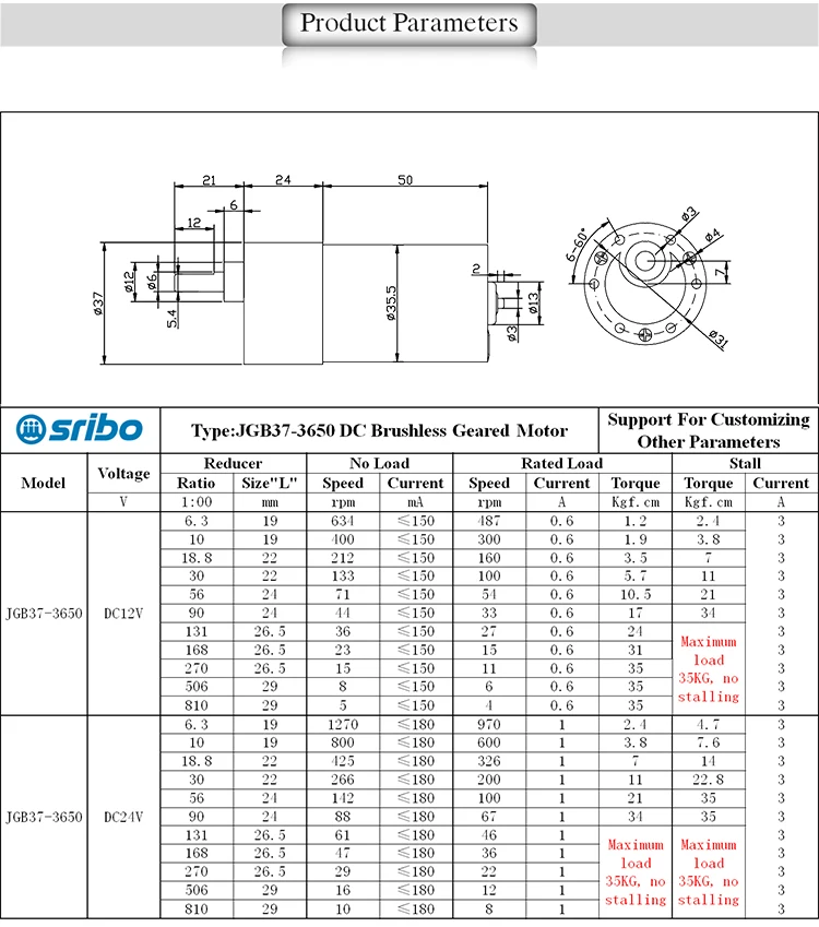 Factory Supply Jgb37-3650 Bldc 12v 24v Low Noise Long Life High Torque ...