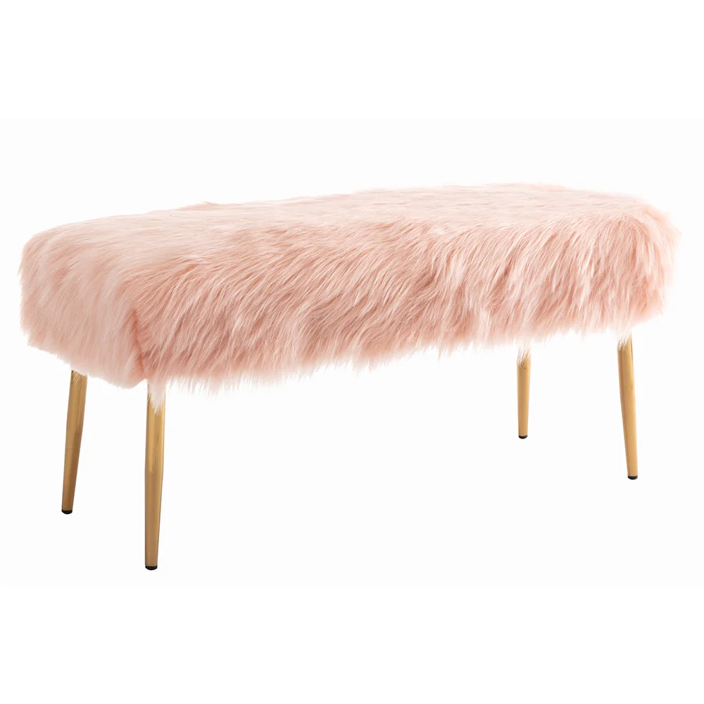 Carlford Faux Fur Bench With Golden Legs For Bedroom,Long Bench Chairs ...