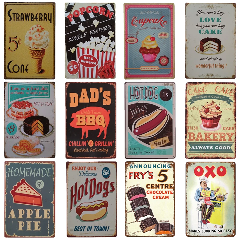 Wholesale Antique Metal Plaque Food Signs Custom Made Decorative Retro ...