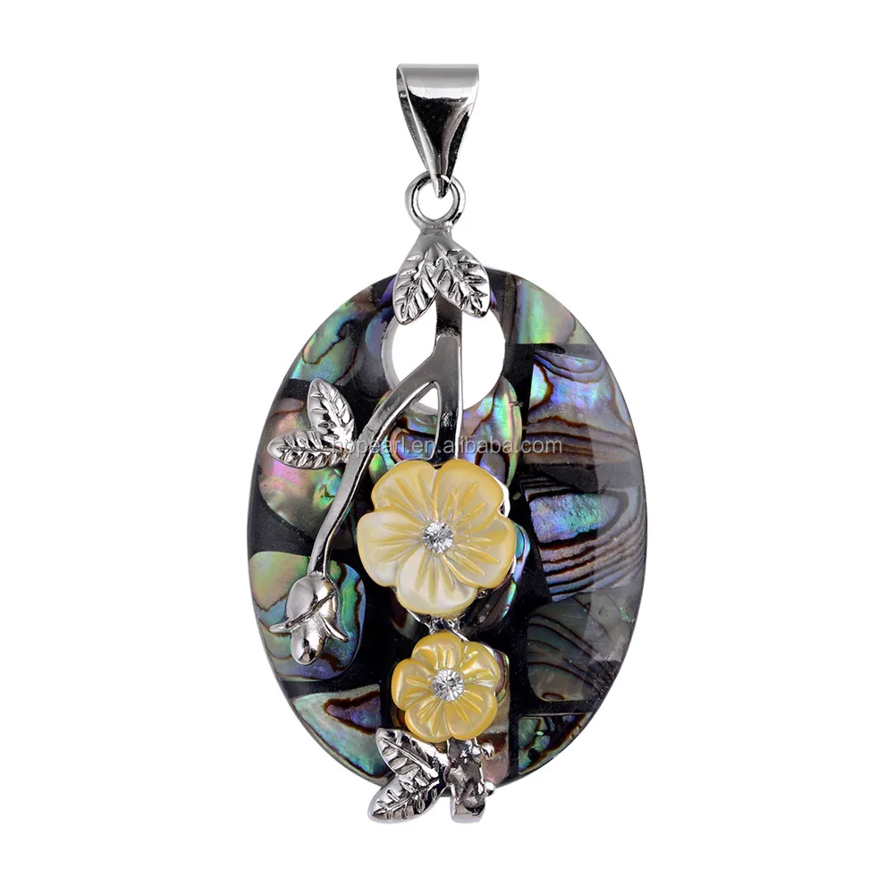 MOP149 Yellow Flowers Abalone Shell Pendant Gemstone Ocean Beach ...