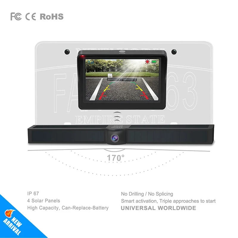 Wireless Solar Rear View Backup Camera For Car Solar Power Dashcam ...