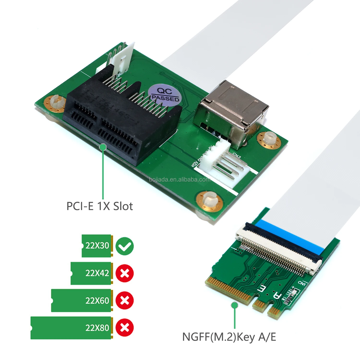 M.2 NGFF Key A+E Interface to PCI-E 1X Adapter Card