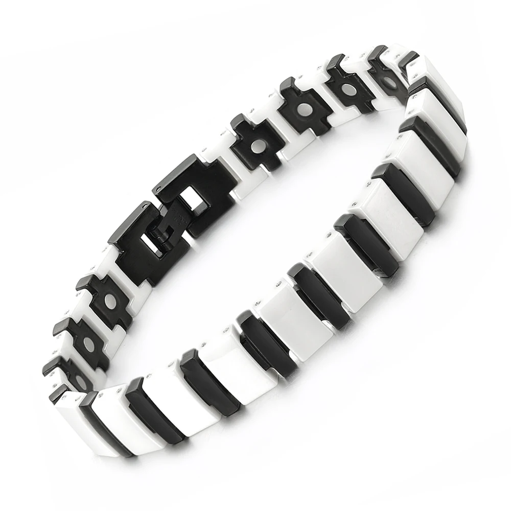 Magnetic Ceramic Bracelets for Men and Women - Black Gold Two Tone Link ...