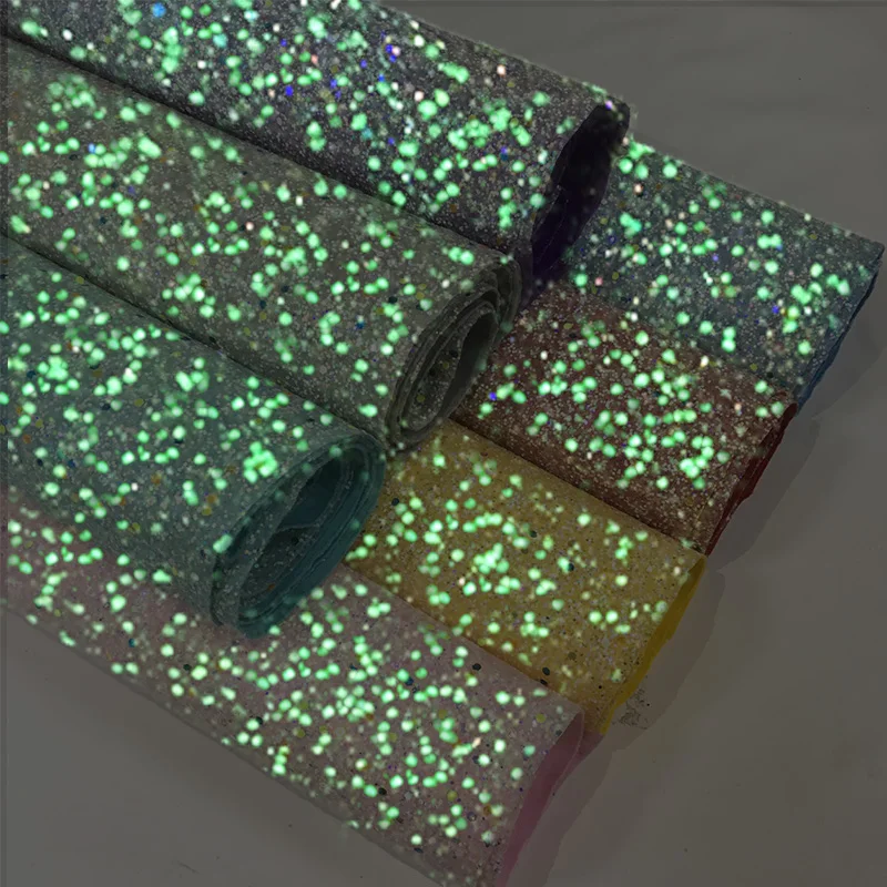 Glow In The Dark Chunky Glitter Pu Leather For Diy Hair Bow And Lady ...