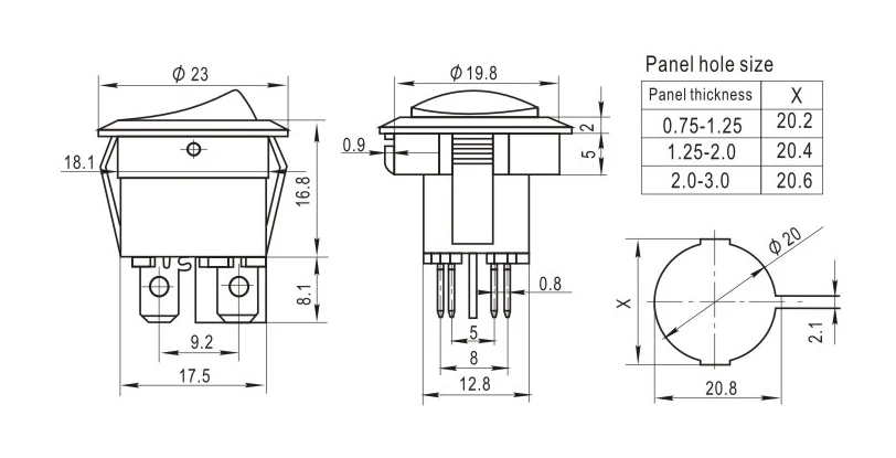 16A 125VAC/10A 250VAC T105 1/3HP 4 PCB 단자 블랙 라운드 로커 스위치| Alibaba.com
