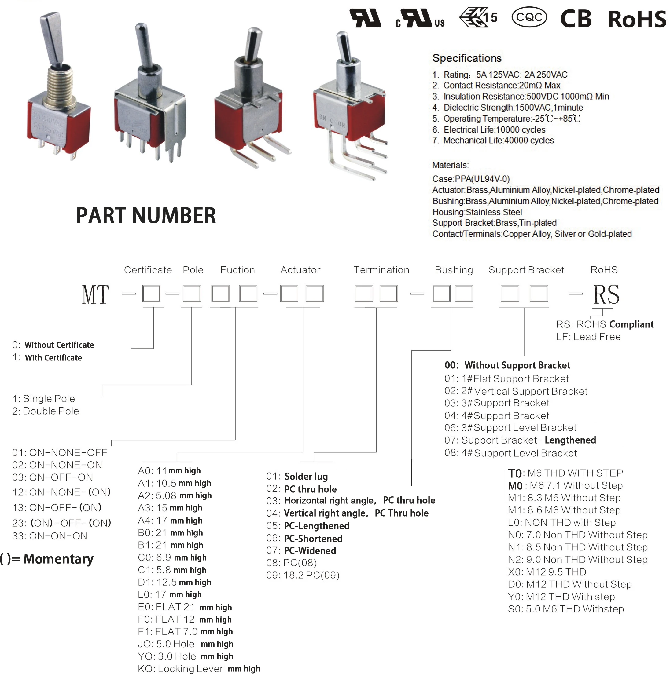 MTS-102-C3 ON-ON 3 Pin Single Pole Right Angle Mini Toggle Switch