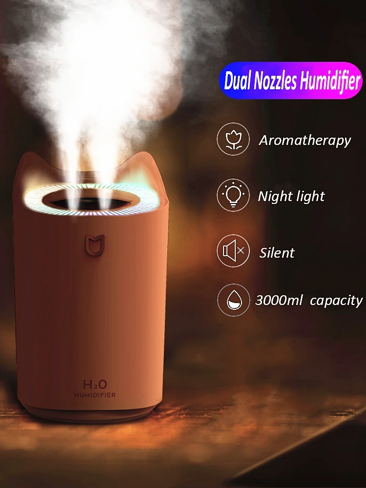 Home Air Humidifier 3l Dual Nozzles Cool Mist Maker Steam Humidifiers ...