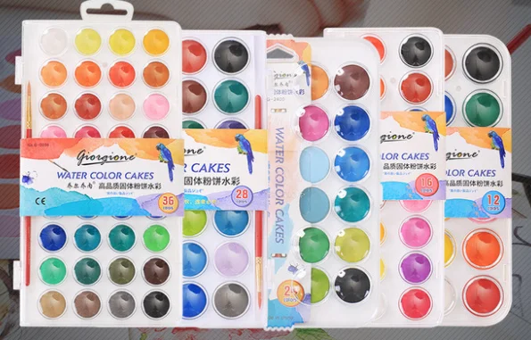 24 Color Chinese Solid Watercolor Paint Set Portable Drawing Brush Art ...