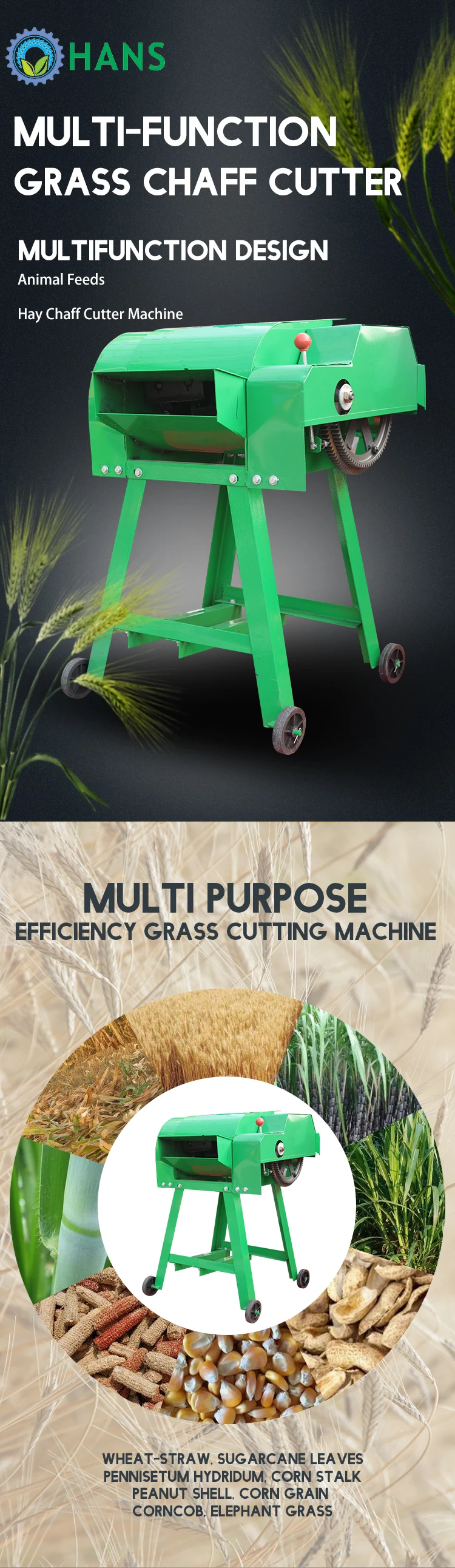 Animal Feed hay Grass Chopper Chaff Cutter Machine Electric and diesel ...