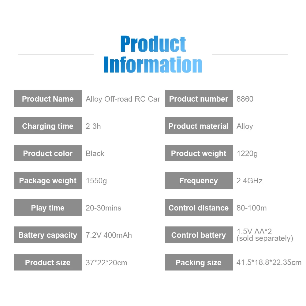 Large Size Flytec 8860 1:12 Rc Climbing Monster Truck Car