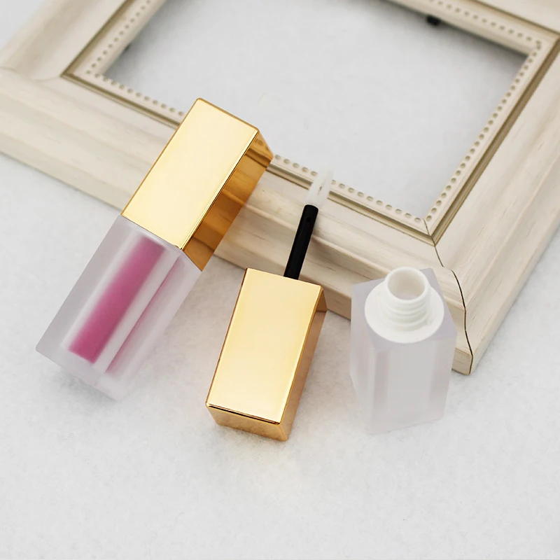 6ml Custom Square Frosted Gold Lip Gloss Tube Containers With Brush ...