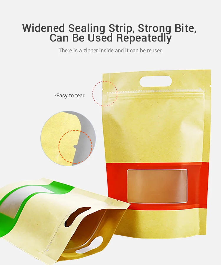 250g 500g Flat Bottom Food Packaging Pouch Kraft Packaging Bag Window ...