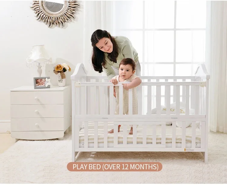 4 In 1function Luxury Safe Painted White Wooden Bed Crib Picture ...