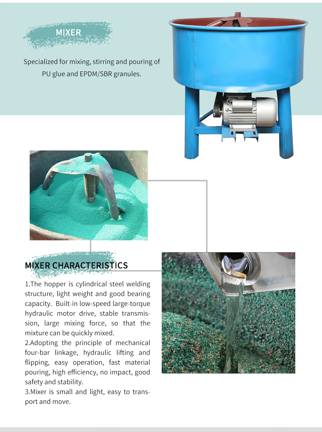 EPDM Granules Rubber Mixer Machine for Wet Pouring Flooring