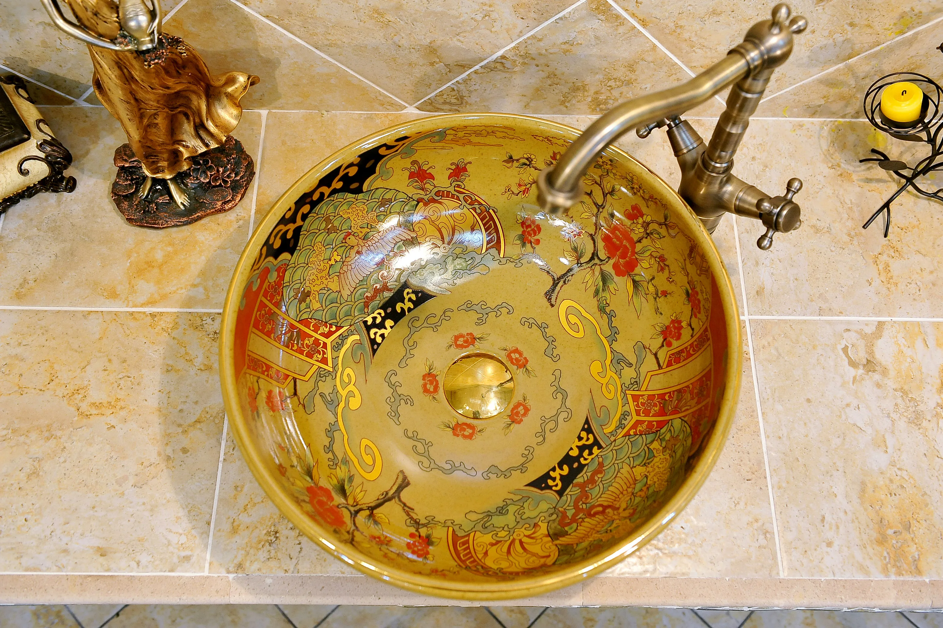Antique Bronze-colored Fancy Art Hand Ceramic Bathroom Sink Wash Basin ...