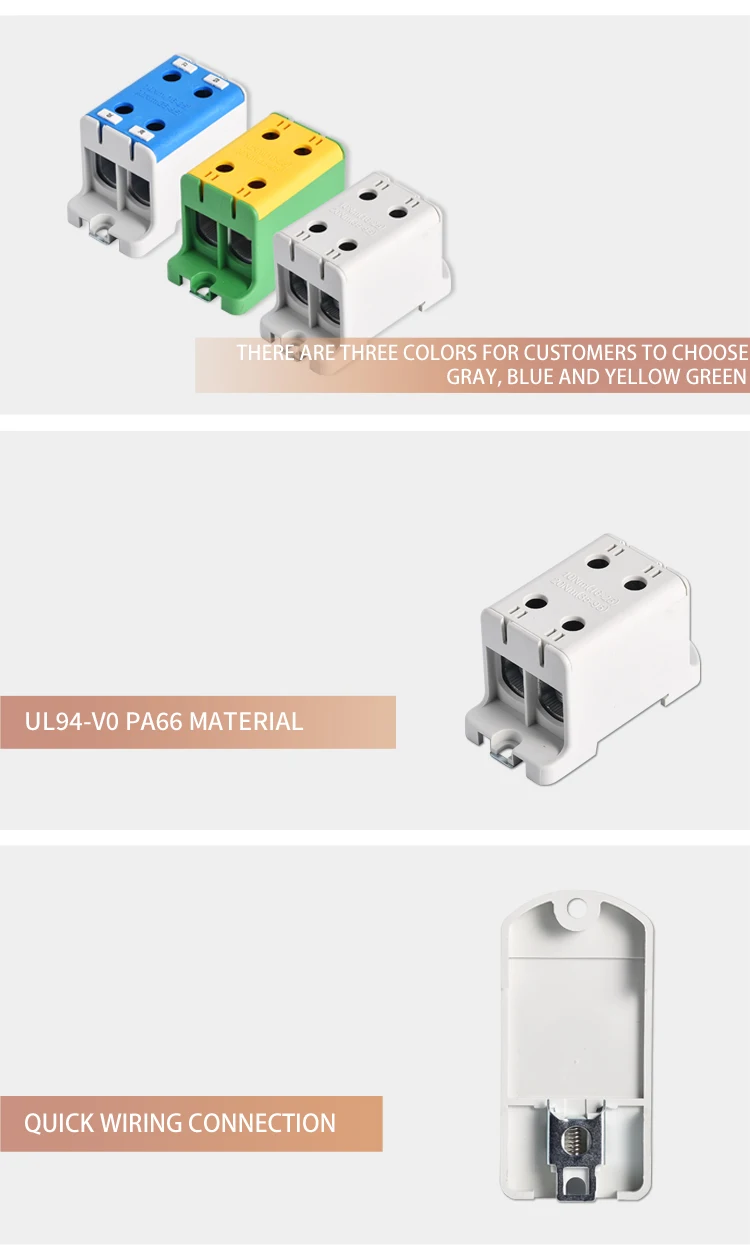 High Current 2pole Din Rail Mounting 95mm2 Electrical Terminal Connector 750V Al Cu Din Rail ...