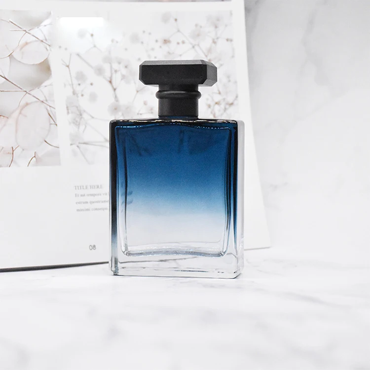 Amazon Hot Sell Unique Square Luxury Blue Exquisite Glass Spray Perfume ...