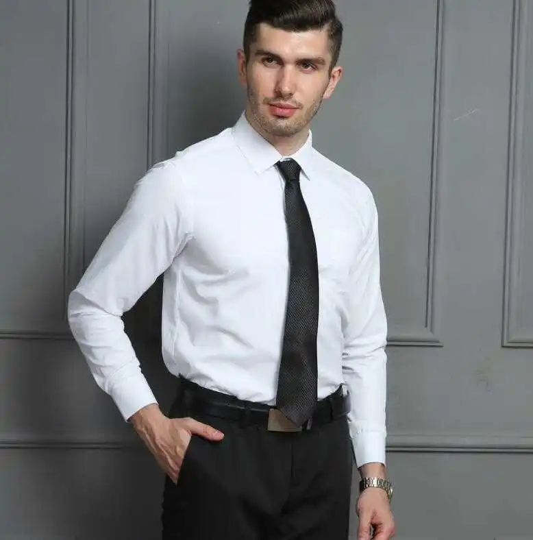 Pure White Men's Shirt Business Casual Shirt Men's Fashion Slim Jacket ...