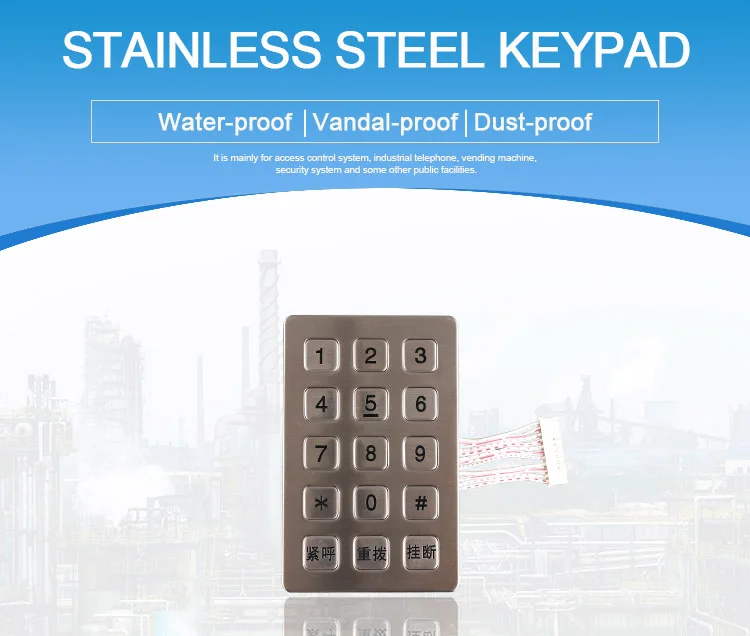 3x5 Waterproof 15 Key Keypad - Metal Matrix RS485 USB