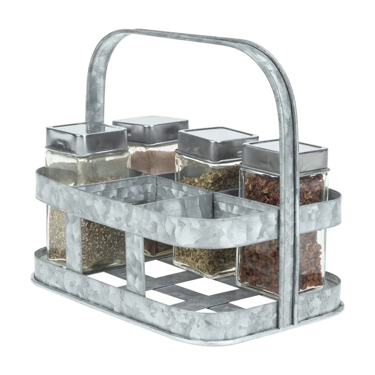 6 Compartment Galvanized Silver Metal Portable Outdoor Table Spice ...