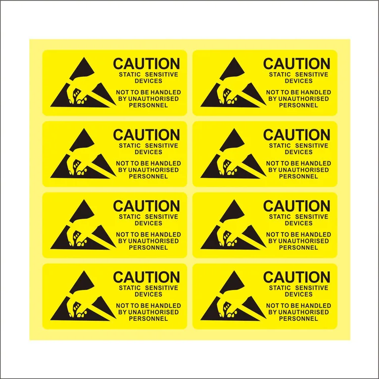 Self Adhesive Yellow Anti-Static Warning Label ESD Caution Stickers