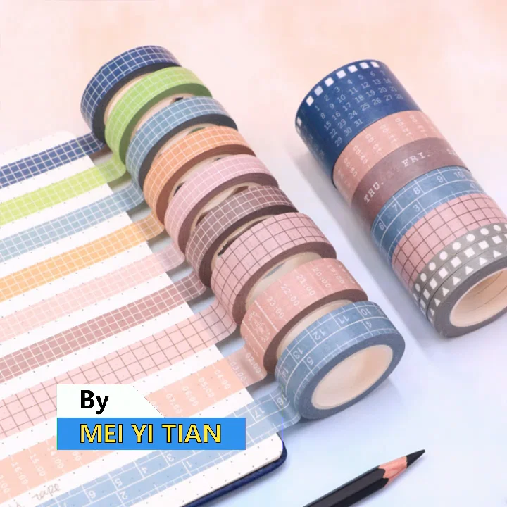 Grid Washi Tape 10m Colorful Writable Paper Adhesive Masking Tapes 10mm ...