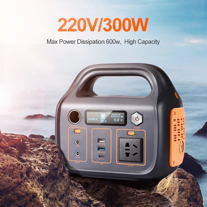 High Power Ac Solar Generator 330.48wh 14.4v 22.95ah 300w Portable Power Station With Led Light ...
