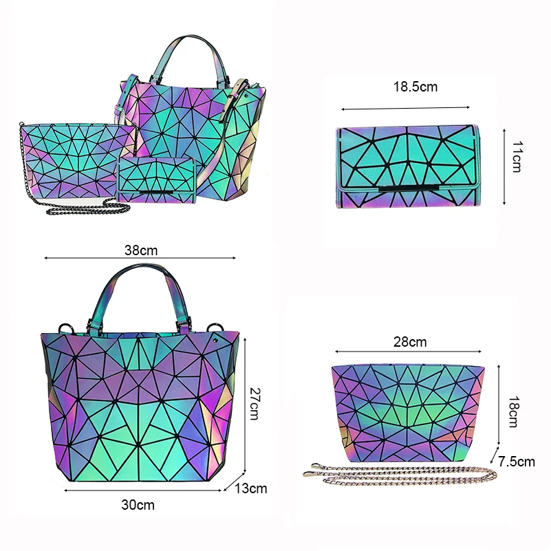 Luminous Bag Women's Geometry Totes Bag High Quilted Chain Shoulder ...