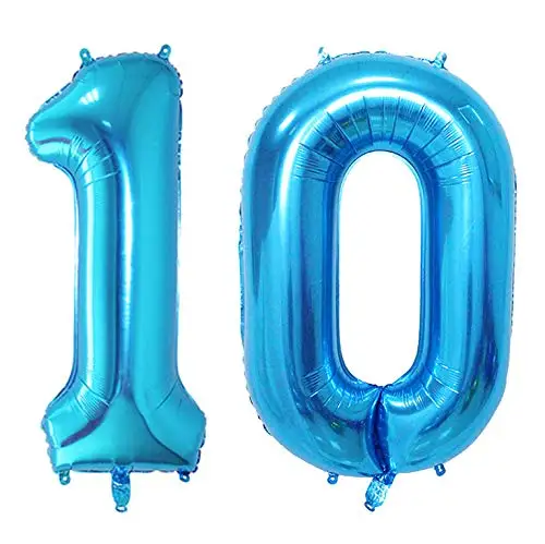 40inch Big 10 Number Balloons Blue Large Foil Mylar Number 10 Balloons ...