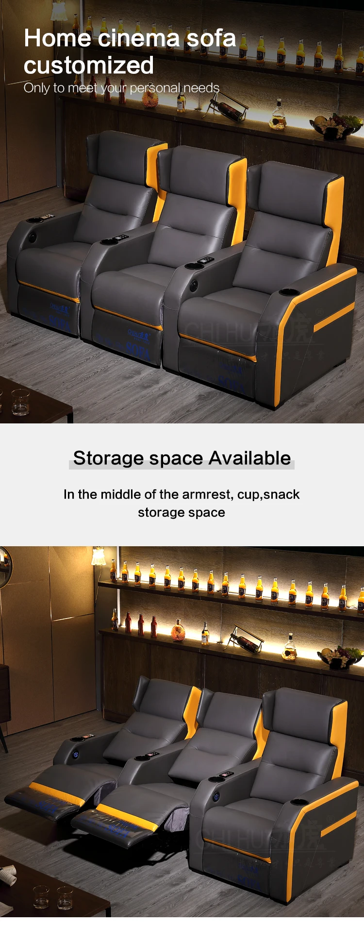 Customized Home Theater Sofa Recliner - Leather & Comfort